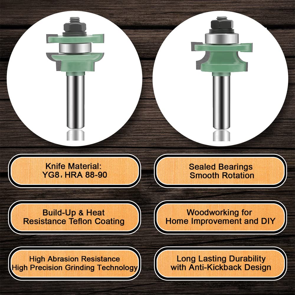 OLETBE 3 PCS Router Bit Set, 1/2-Inch Shank Round Over Raised Panel Cabinet Door Ogee Rail and Stile Router Bits, Woodworking Wood Cutter, Wood Carbide Groove Tongue Milling Tool