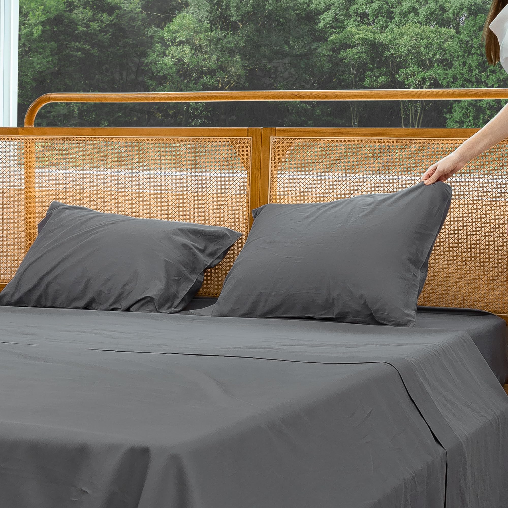 Cosybay Gray Polyester Full Size Sheet Set - Bedding Set with Cooling Effect, Extra Soft - Deep Pocket Up to 16 Inch - Wrinkle Free
