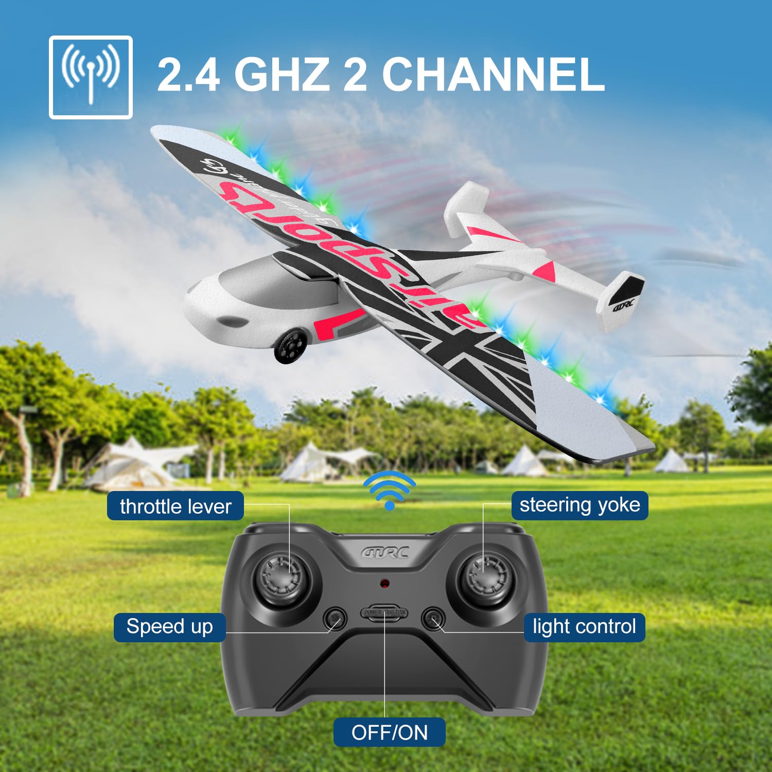 4DRC G3 RC Plane, 2.4Ghz Remote Control Airplane,Flying 6-axis Gyro Stabilizer with 2 Batteries,Blue&Green Light,2CH RTF RC Glider Toy,Easy to Fly for Beginners Adults Kids Girls 8 12 14 Boys,Red