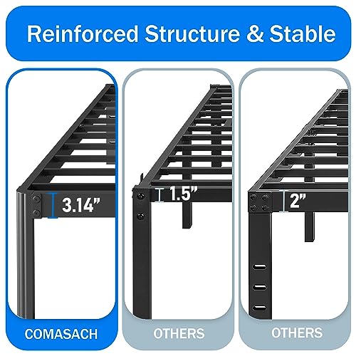 COMASACH California-King Bed-Frame with Round Corner and Cylinder Shaped Leg, 3500 lbs Non Slip Metal Platform Bed Frames No Box Spring Needed, 14 inch Noise Free Mattress-Foundation, Black