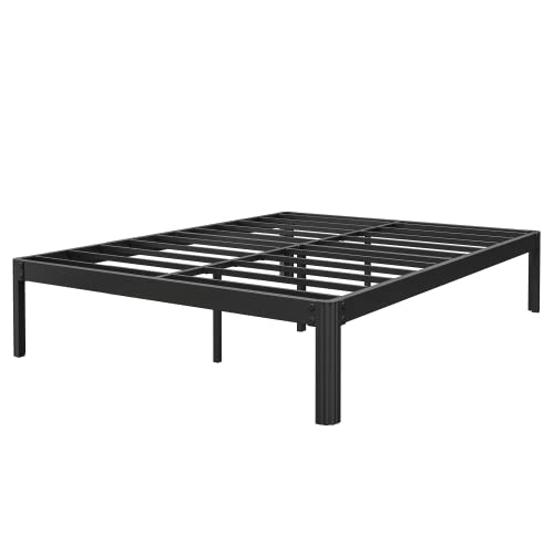 COMASACH California-King Bed-Frame with Round Corner and Cylinder Shaped Leg, 3500 lbs Non Slip Metal Platform Bed Frames No Box Spring Needed, 14 inch Noise Free Mattress-Foundation, Black