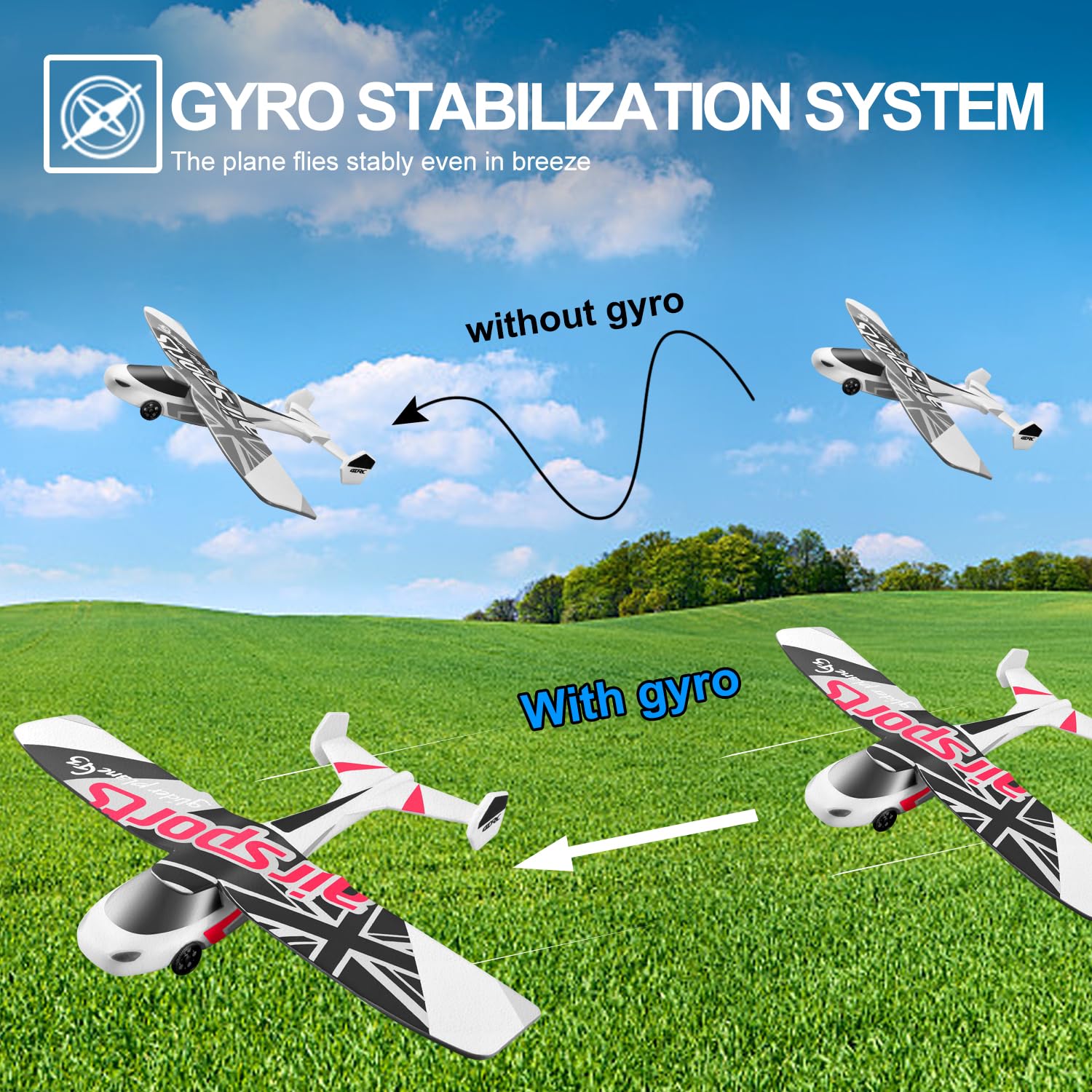 4DRC G3 RC Plane, 2.4Ghz Remote Control Airplane,Flying 6-axis Gyro Stabilizer with 2 Batteries,Blue&Green Light,2CH RTF RC Glider Toy,Easy to Fly for Beginners Adults Kids Girls 8 12 14 Boys,Red