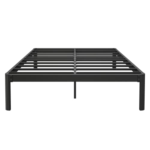 COMASACH California-King Bed-Frame with Round Corner and Cylinder Shaped Leg, 3500 lbs Non Slip Metal Platform Bed Frames No Box Spring Needed, 14 inch Noise Free Mattress-Foundation, Black