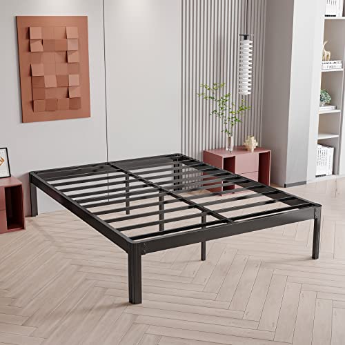 COMASACH California-King Bed-Frame with Round Corner and Cylinder Shaped Leg, 3500 lbs Non Slip Metal Platform Bed Frames No Box Spring Needed, 14 inch Noise Free Mattress-Foundation, Black