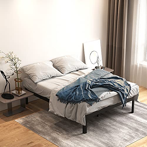 COMASACH California-King Bed-Frame with Round Corner and Cylinder Shaped Leg, 3500 lbs Non Slip Metal Platform Bed Frames No Box Spring Needed, 14 inch Noise Free Mattress-Foundation, Black