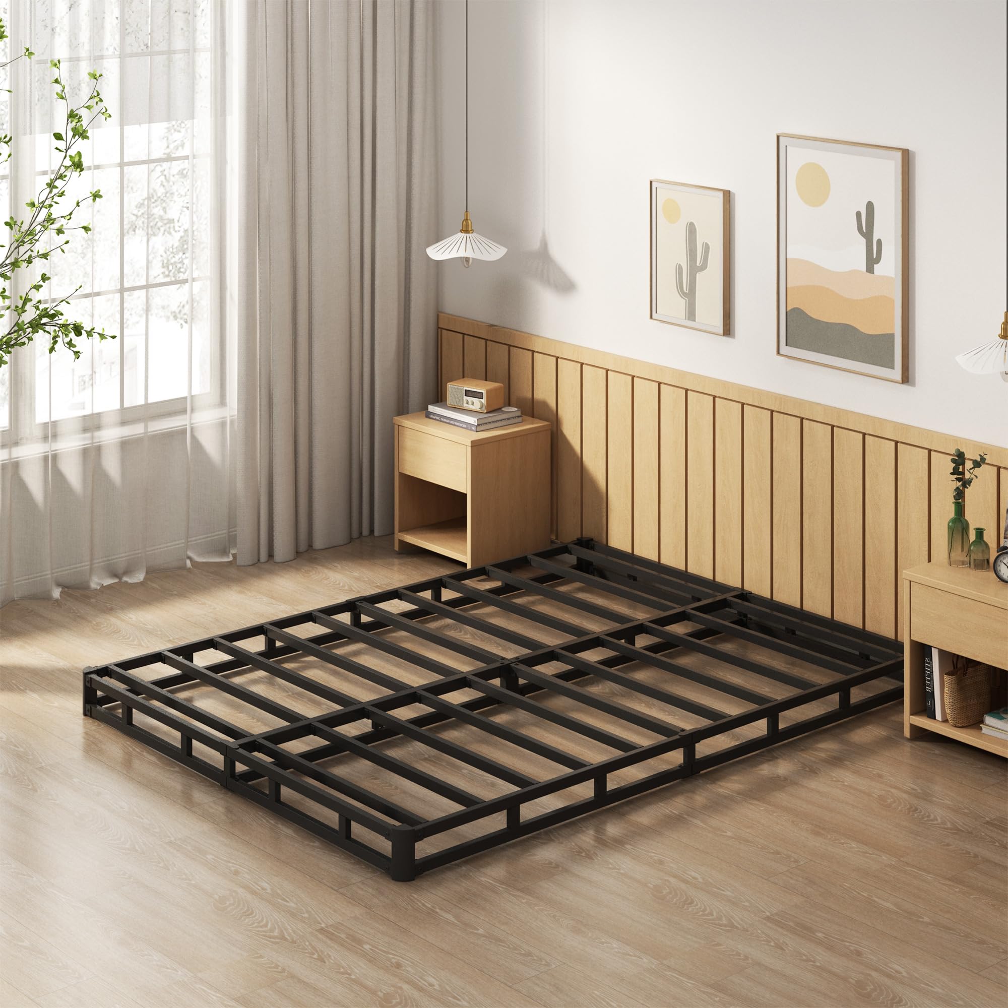 EMODA 5 Inch California King Box Spring Bed Base, 3000 lbs Heavy Duty Metal Mattress Foundation with Fabric Cover, Easy Assembly