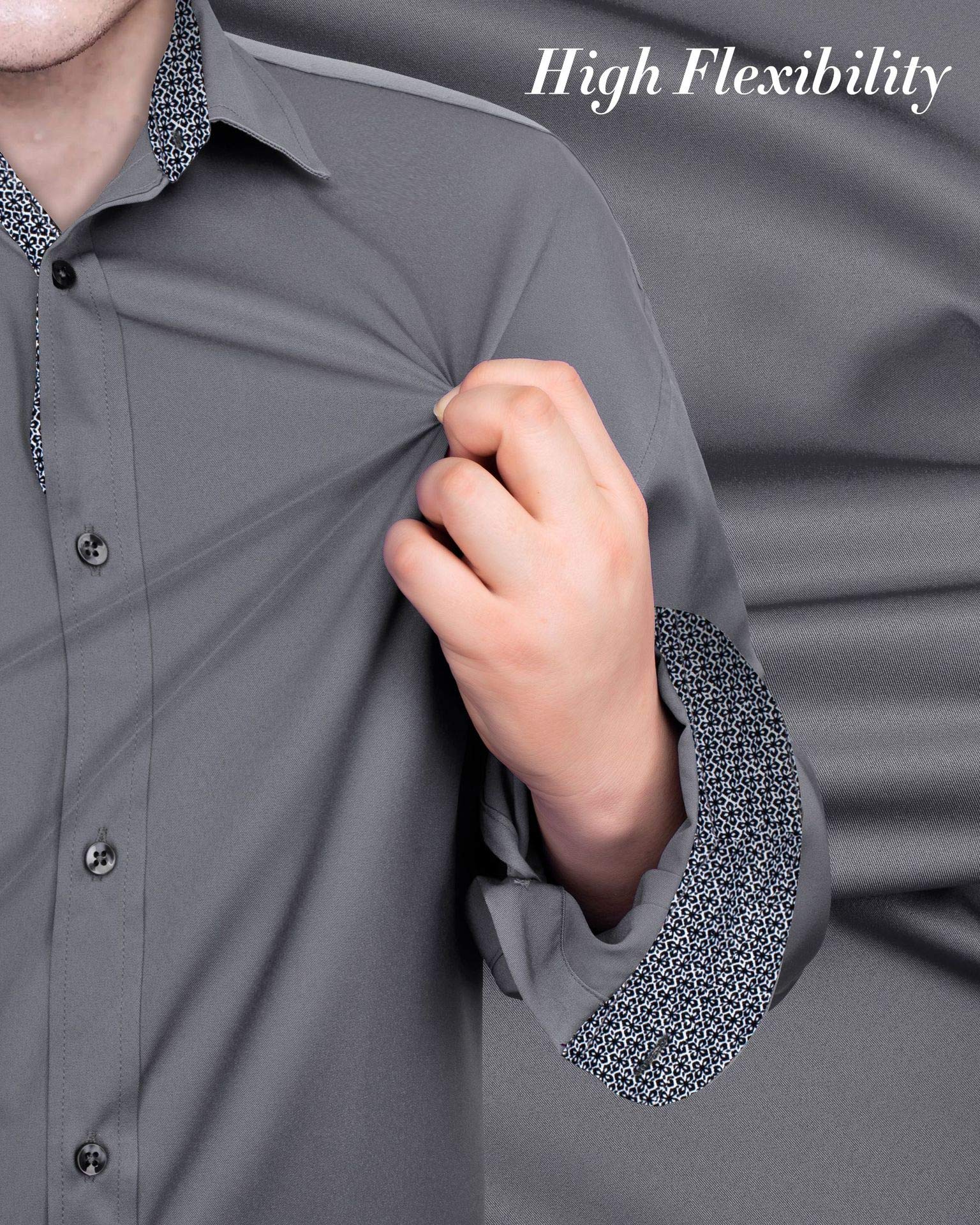 J.VER Men's Casual Long Sleeve Stretch Dress Shirt Wrinkle-Free Regular Fit Button Down Shirts Grey