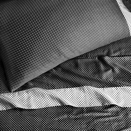 Anne Klein Westhill Dot, 100% Cotton Sateen Sheet Set, with Flat Sheet, Fitted Sheet, Pillowcases,Full, Black