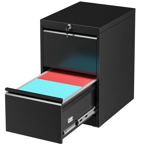 Superday 2 Drawer Vertical File Cabinet, 18” D Filing Cabinet with Lock, Locking Filing Cabinet for Home Office, Black Metal File Cabinet for Hanging Letter/Legal Folders