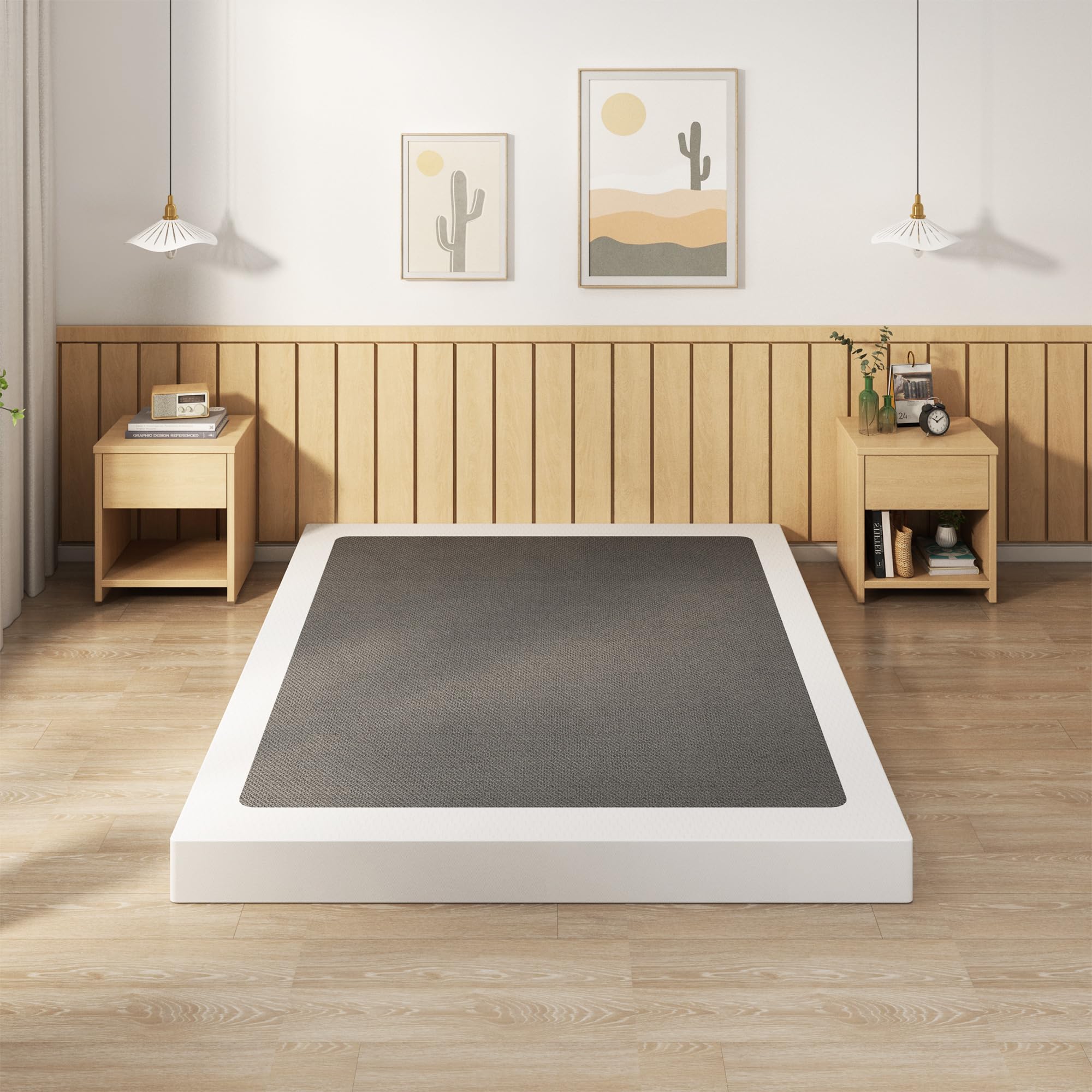 EMODA 5 Inch California King Box Spring Bed Base, 3000 lbs Heavy Duty Metal Mattress Foundation with Fabric Cover, Easy Assembly