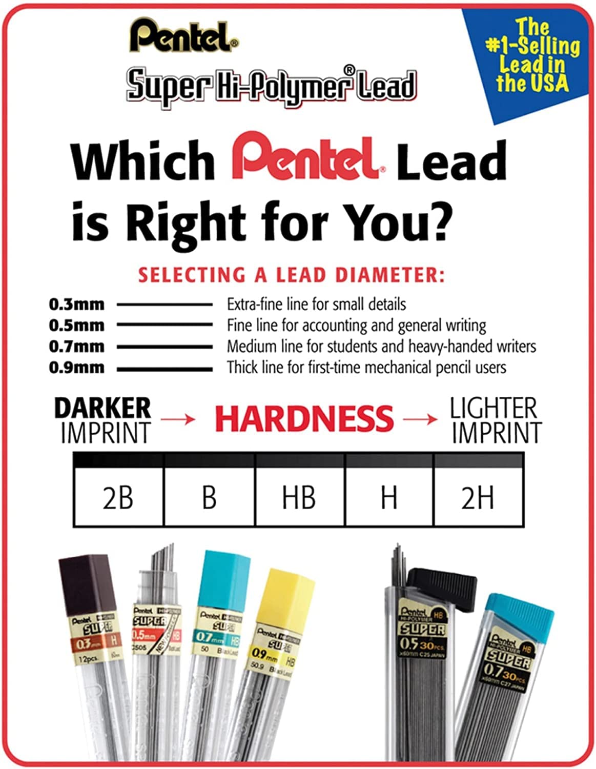 Pentel Eraser and Lead Refill Pack for Mechanical Pencils - Super Hi-polymer Lead Refills Value Pack - 0.7mm 6 Pack of 30 Pieces – Pack of White Eraser Refills 3 Packs of 4 Erasers Each