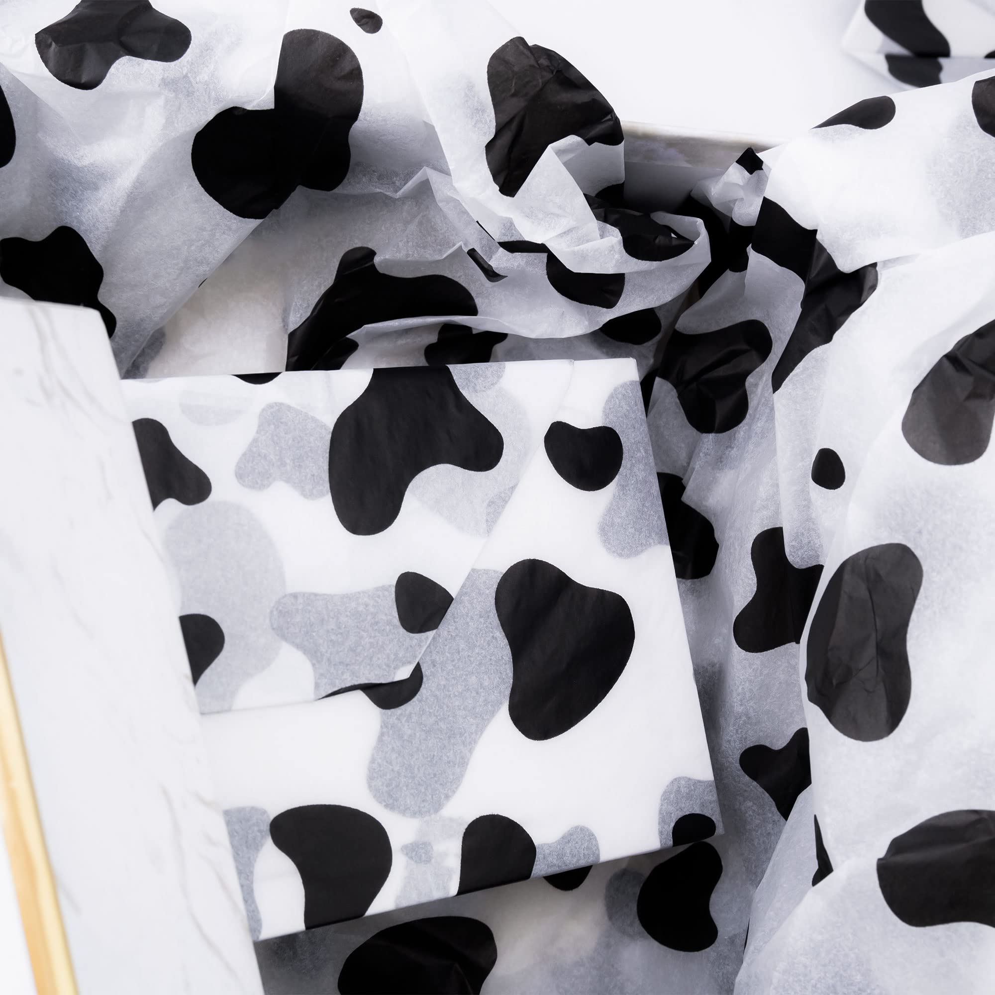 100 Sheets Cow Print Tissue Paper Bulk,Cow Print Tissue Paper for Gift Bags,Black and White Cow Print Tissue Paper for Cow Party ,14 x 20 inch