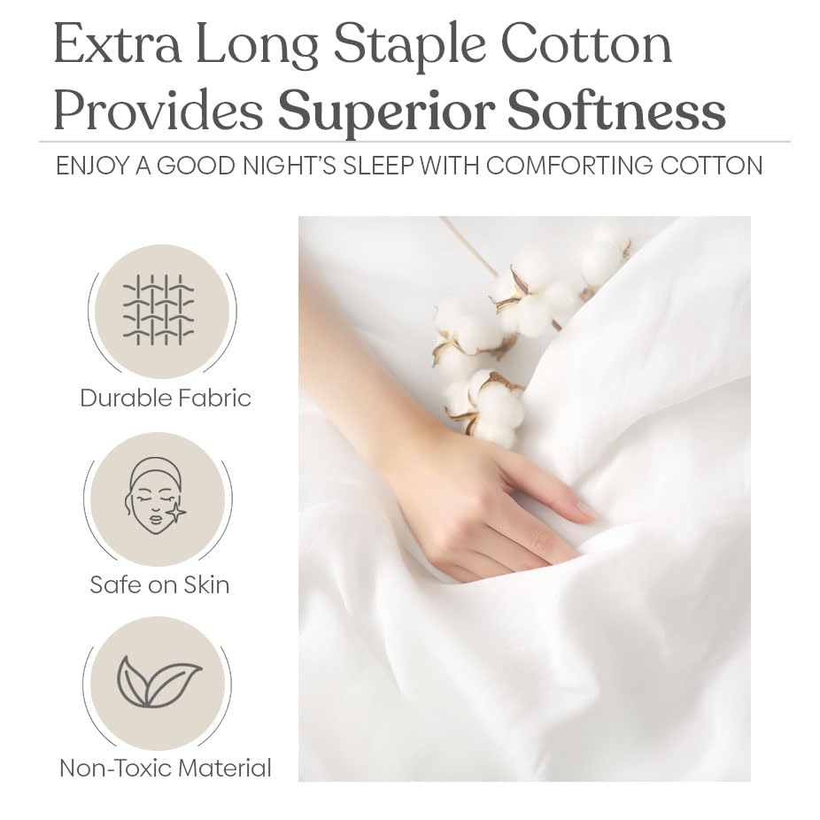 Queen Size White Color Flat and Fitted Sheet Set of 4 | Haus and Kinder 400 TC Hotel Luxury Breathable Bedding Sheets | 100% Long Staple Cotton, Sateen Weave Bed Sheets (Queen, White)
