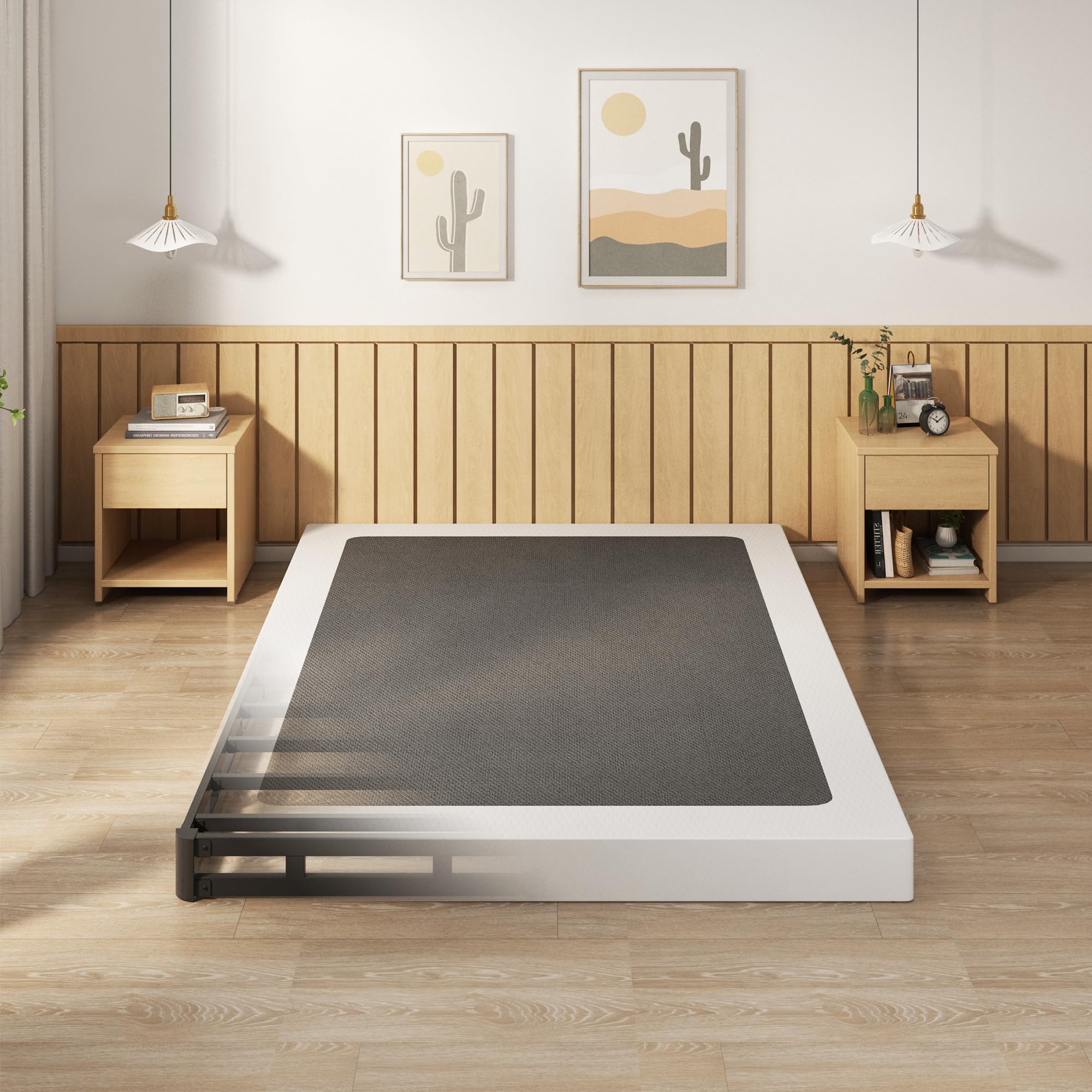 EMODA 5 Inch California King Box Spring Bed Base, 3000 lbs Heavy Duty Metal Mattress Foundation with Fabric Cover, Easy Assembly