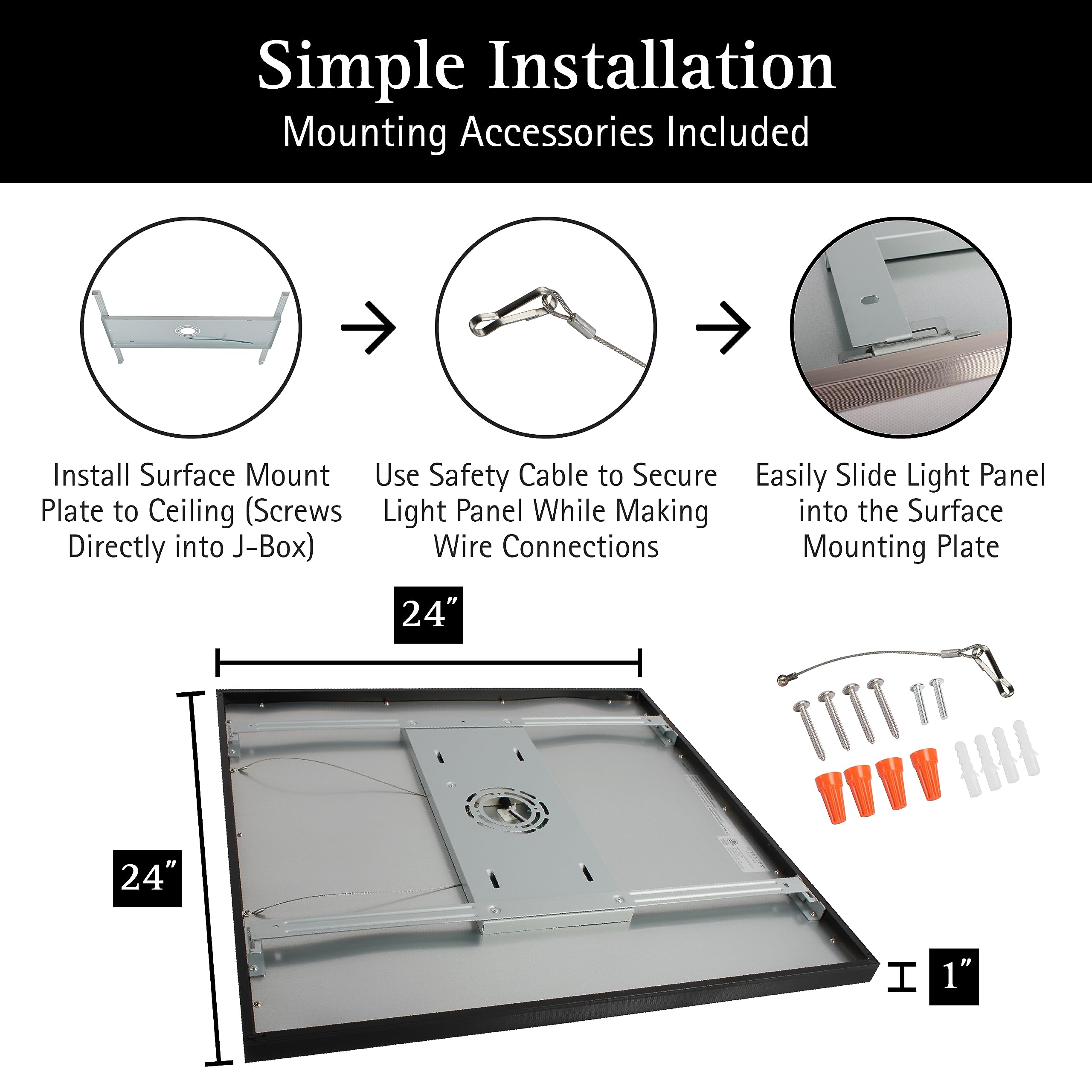 Ultralux 2x2 ft Surface Mount Ceiling Light Panel – Slim, Edge Lit, Flush Mount Flat Panel for Kitchen, Home & Office - TRIAC Dimmable, 3CCT Adjustable Color Temperature (Matte Black, 1 Pack)
