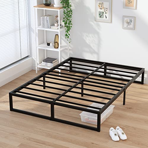 EMODA 12 Inch California King Bed Frames Heavy Duty Metal Cal King Platform with Steel Slats Support, No Box Spring Needed, Noise Free, Black