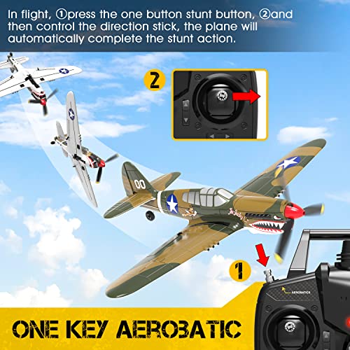 FLYCOLOR Volantexrc P40 Fighter RC Airplane 2.4Ghz 4CH Remote Control Aircraft Ready to Fly 761-13 Radio Controlled Plane for Beginners with Xpilot Stabilization System RTF
