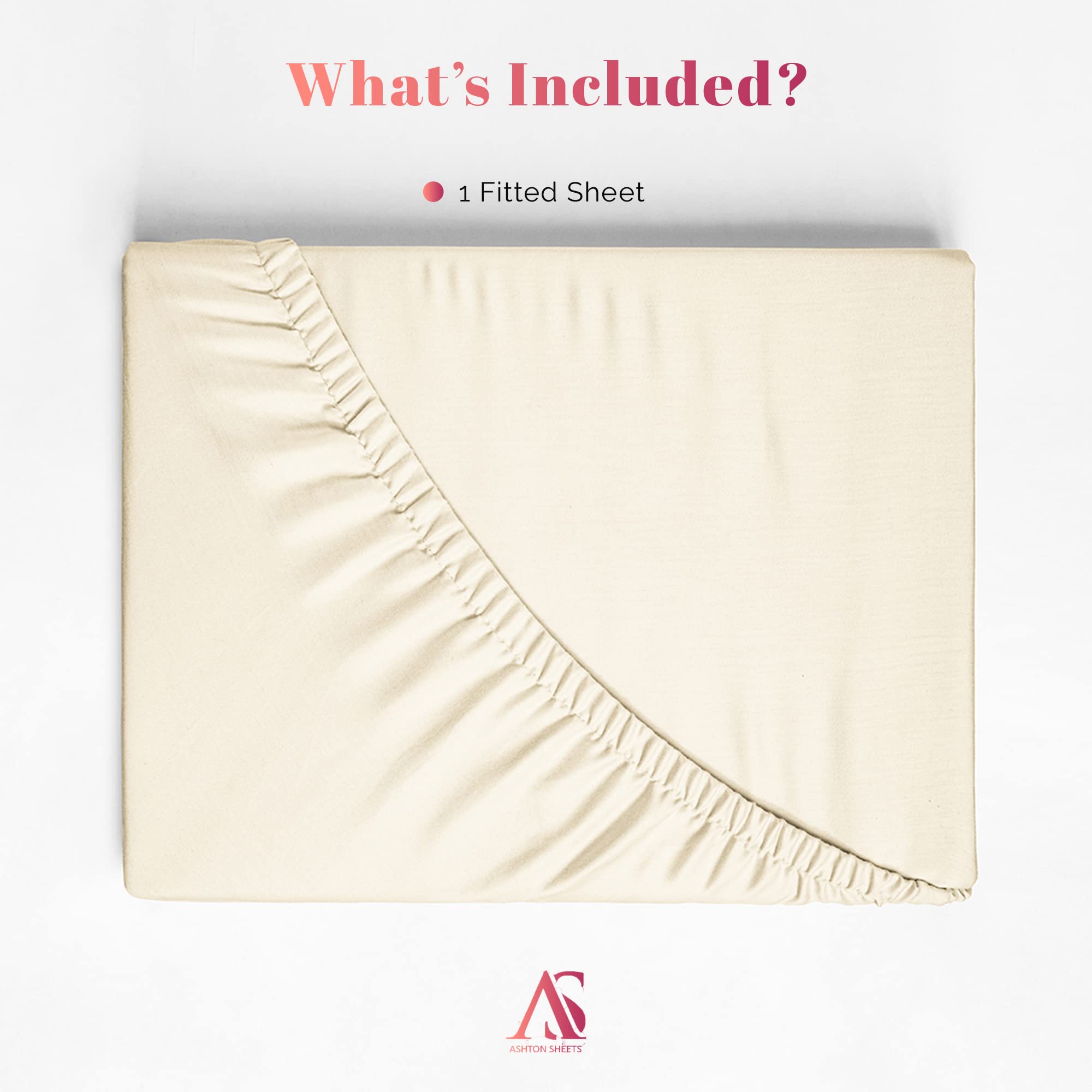 Ashton Sheets Luxury Egyptian Cotton Queen Fitted Sheet Only - 1000-Thread-Count 16" Deep Pocket Queen Fitted Sheet, Soft, Cooling, Sateen Weave, High Thread Count Queen Size Fitted Sheet - Ivory