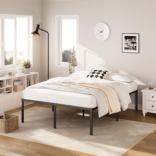DERYONI 14 inch California King Bed Frame No Box Spring Needed Heavy Duty Platform Cal King Bed Frame Steel Slat Support 750lbs Easy Assembly Noise Free Black Bed Frame Cali King