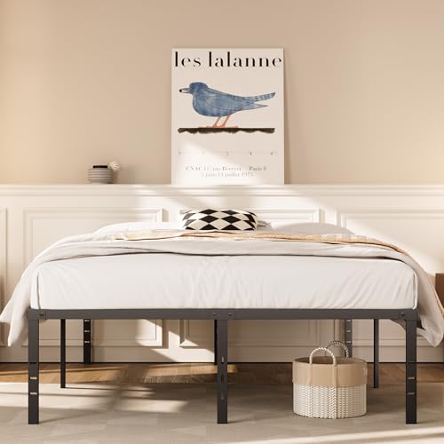 DERYONI 14 inch California King Bed Frame No Box Spring Needed Heavy Duty Platform Cal King Bed Frame Steel Slat Support 750lbs Easy Assembly Noise Free Black Bed Frame Cali King