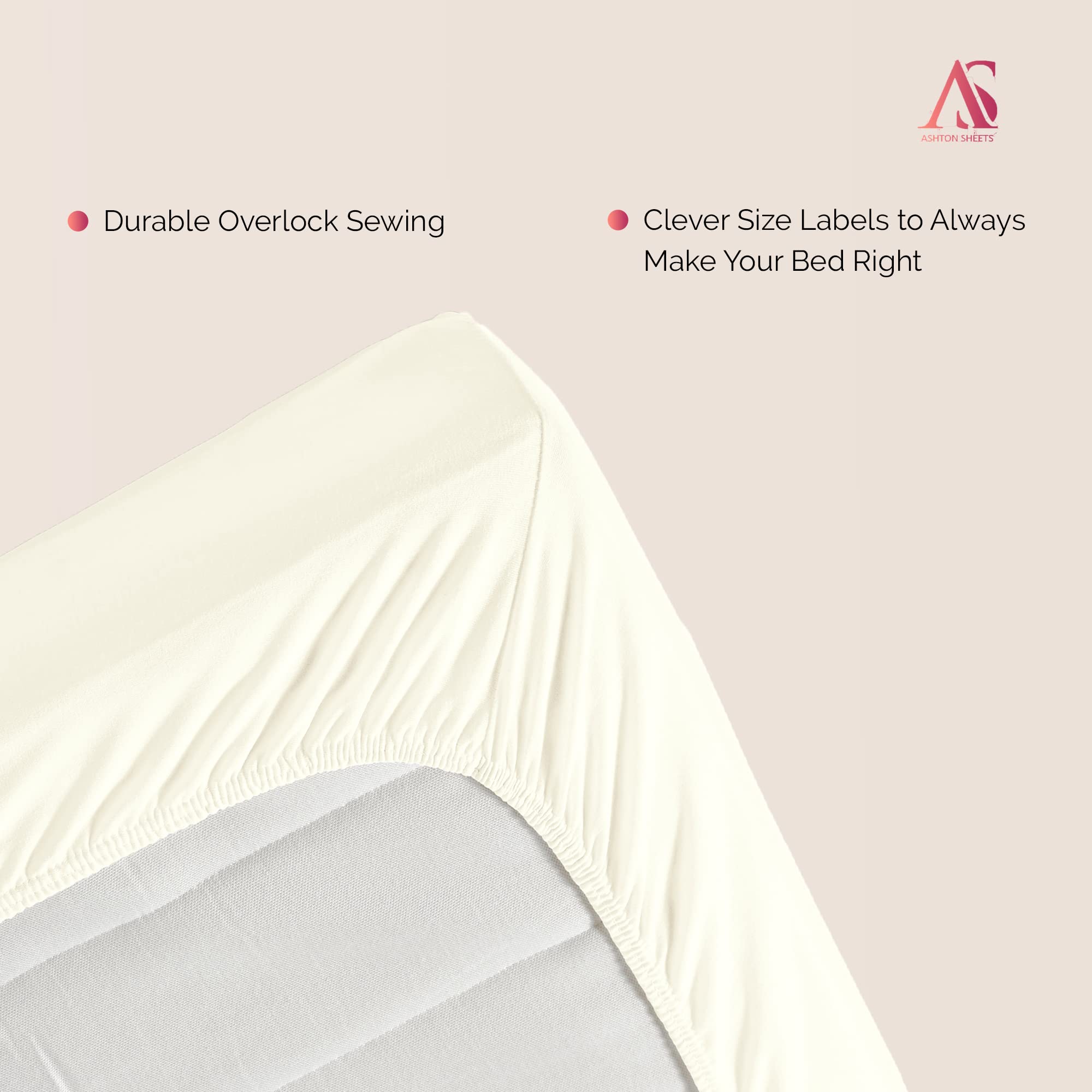 Ashton Sheets Luxury Egyptian Cotton Queen Fitted Sheet Only - 1000-Thread-Count 16" Deep Pocket Queen Fitted Sheet, Soft, Cooling, Sateen Weave, High Thread Count Queen Size Fitted Sheet - Ivory