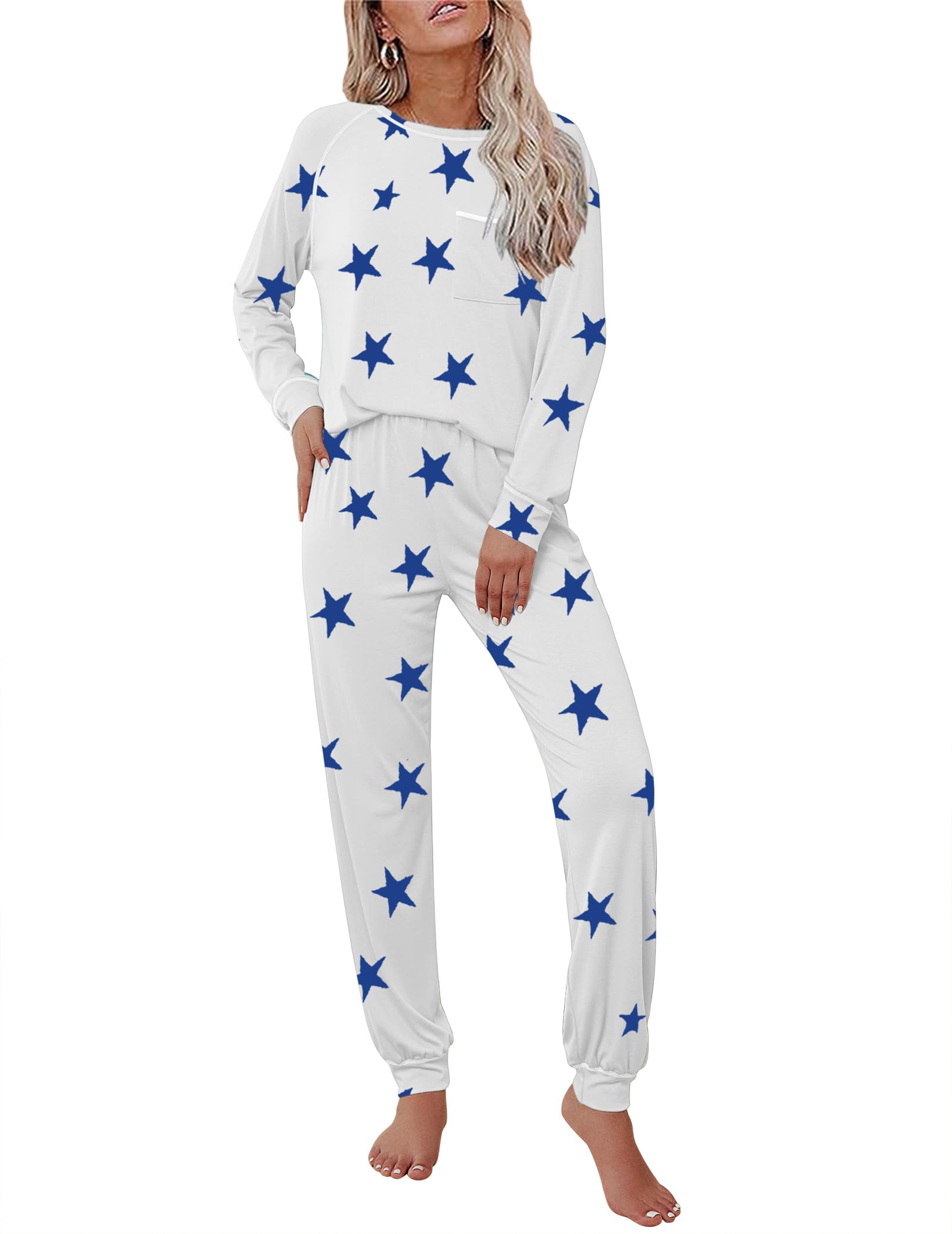 Ekouaer Pajamas Set for Women Soft Comfy Pjs Sets Long Sleeve Sleepwear Loungewear S-XXL