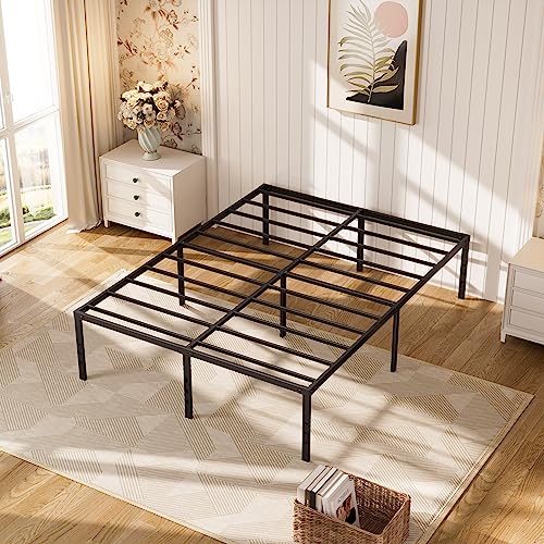 DERYONI 14 inch California King Bed Frame No Box Spring Needed Heavy Duty Platform Cal King Bed Frame Steel Slat Support 750lbs Easy Assembly Noise Free Black Bed Frame Cali King