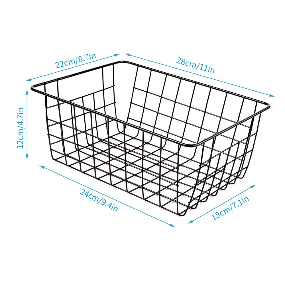 5PCS Wire Storage Baskets, Premium Metal Storage Organizer Basket, Small Size Metal Baskets for Home Office Kitchen, Black