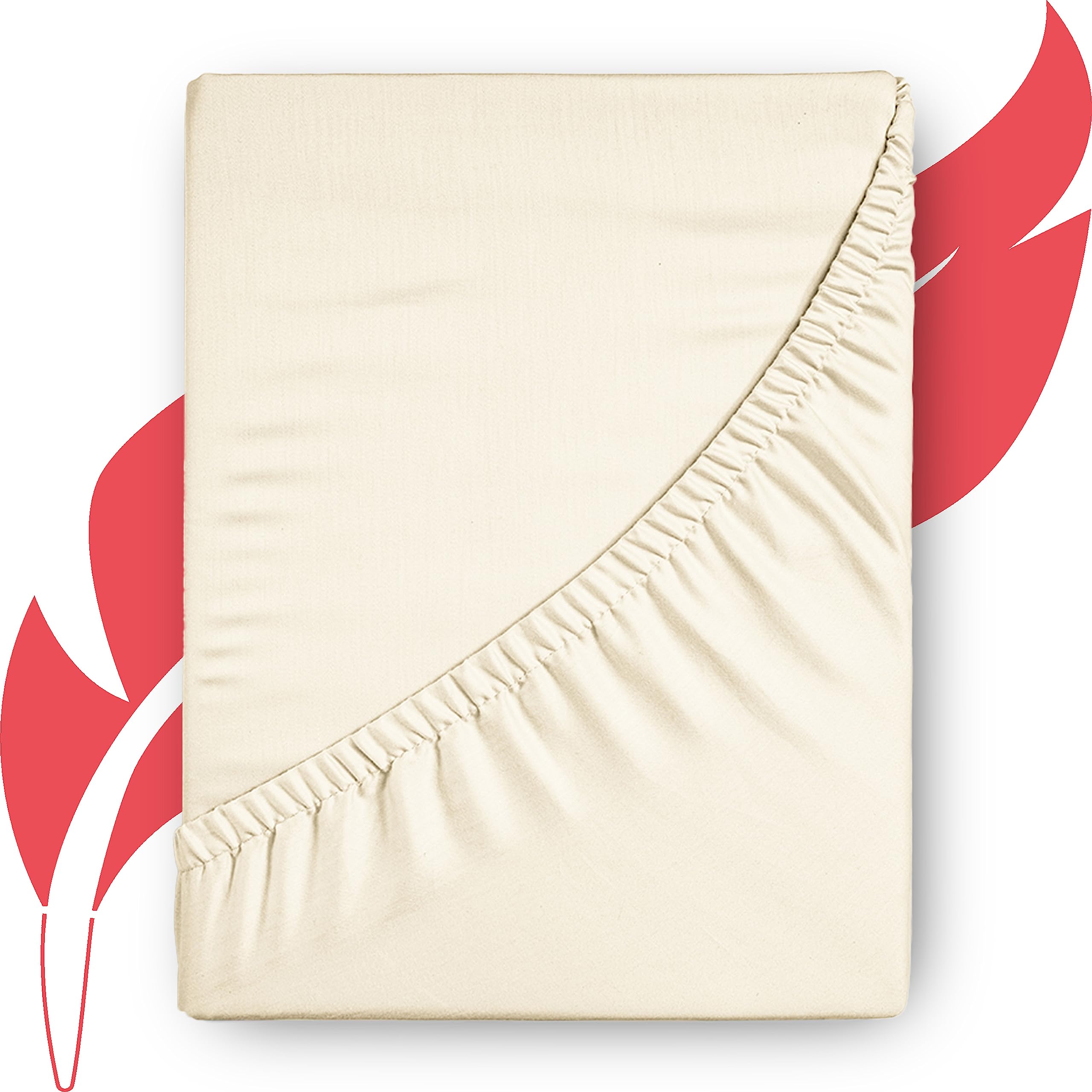 Ashton Sheets Luxury Egyptian Cotton Queen Fitted Sheet Only - 1000-Thread-Count 16" Deep Pocket Queen Fitted Sheet, Soft, Cooling, Sateen Weave, High Thread Count Queen Size Fitted Sheet - Ivory