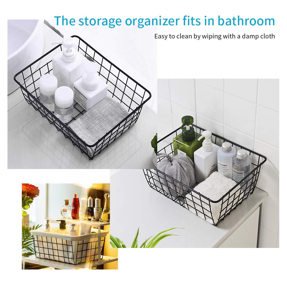 5PCS Wire Storage Baskets, Premium Metal Storage Organizer Basket, Small Size Metal Baskets for Home Office Kitchen, Black