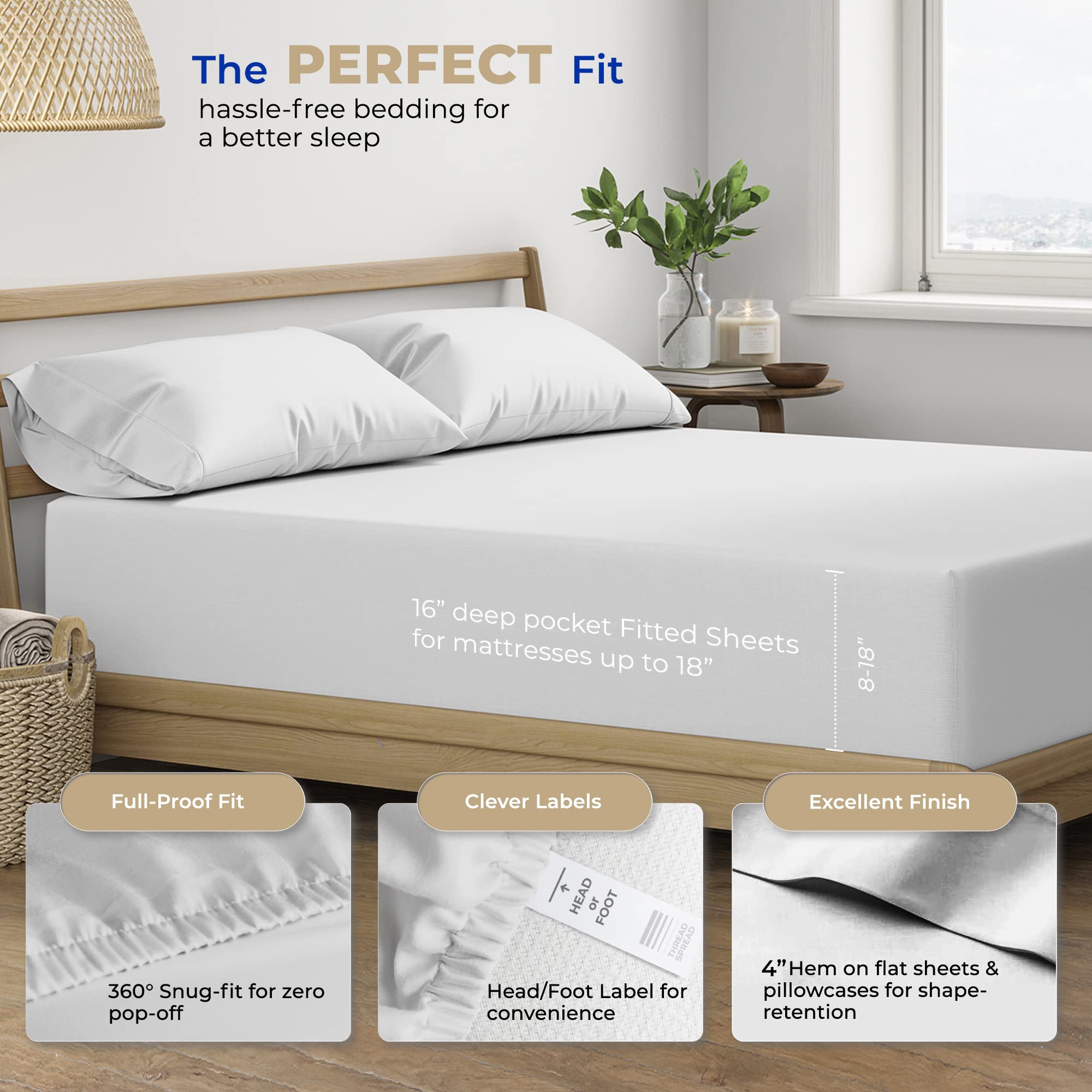 THREAD SPREAD 100% Egyptian Cotton Sheets for Queen Size Bed - 400 Thread Sateen Weave 4 PC Queen Silver Cotton Sheets, Deep Pocket Queen Sheet, Extra Soft Cooling Sheets Queen Size for Hot Sleepers