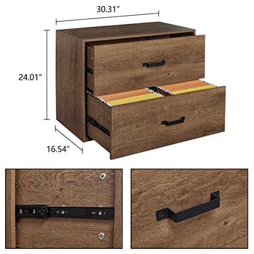 SYING88 Office Lateral File Cabinets, 2 Drawer Wood Lateral File Cabinet with Anti-tilt Mechanism, Storage Filing Cabinet for Home Office (Brown)