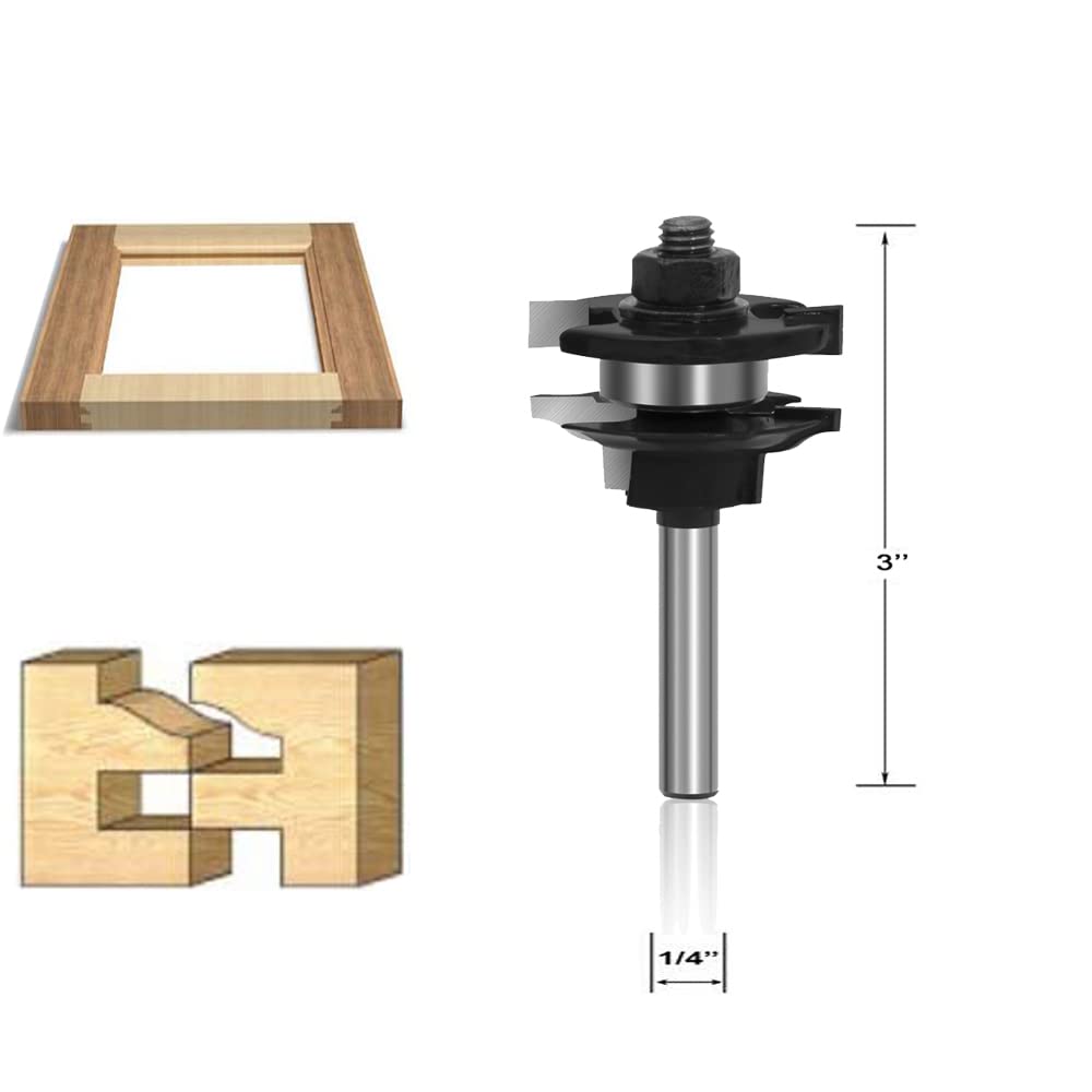 LEATBUY 3PCS Router Bit Set 1/4-Inch Shank, Round Over Raised Panel Cabinet Door Ogee Rail and Stile Router Bits, Woodworking Wood Cutter, Wood Carbide Milling Tool(1/4-Line)