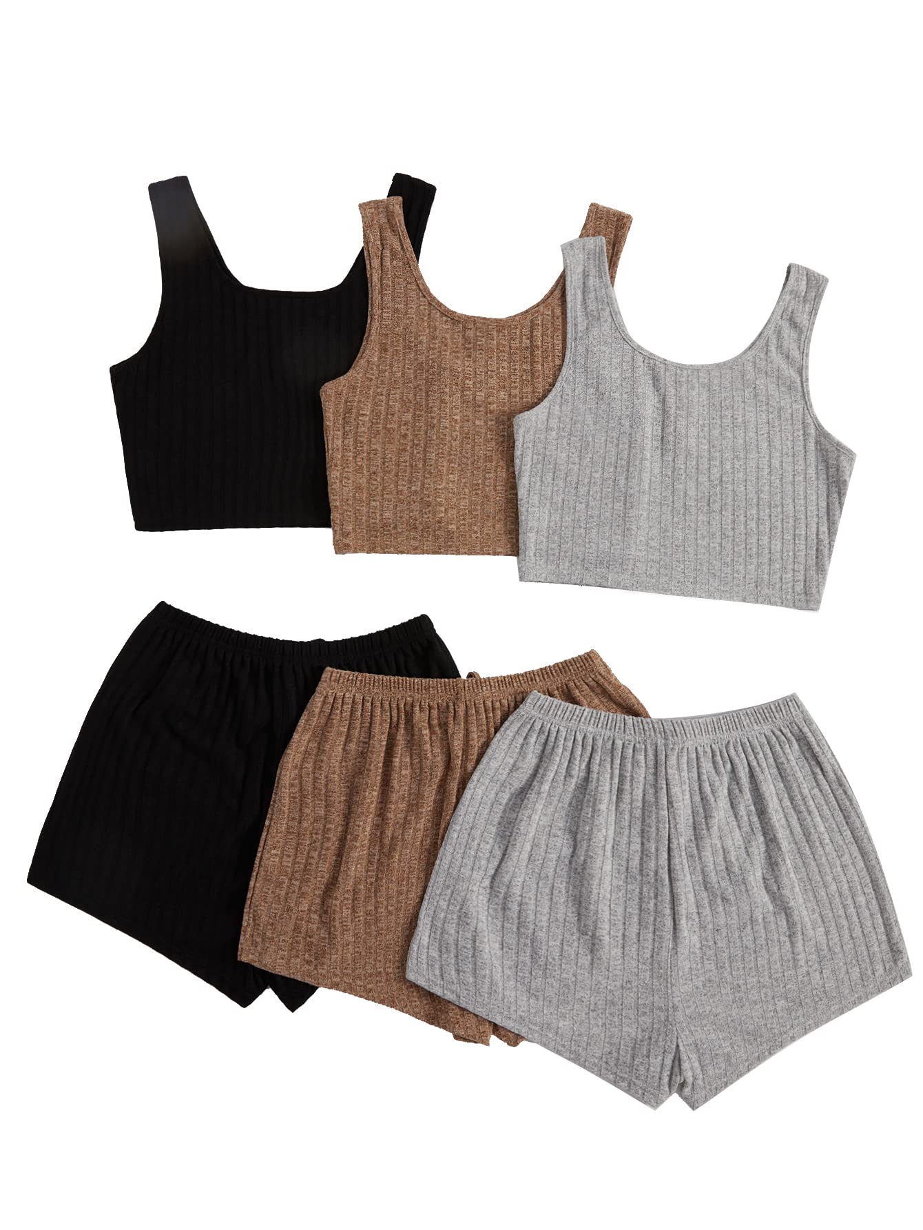 SOLY HUX Womens Pajamas Lounge Set 3 Sets Sleepwear Rib Knit Crop Tank Top and Shorts PJ Summer Outfits Multi M