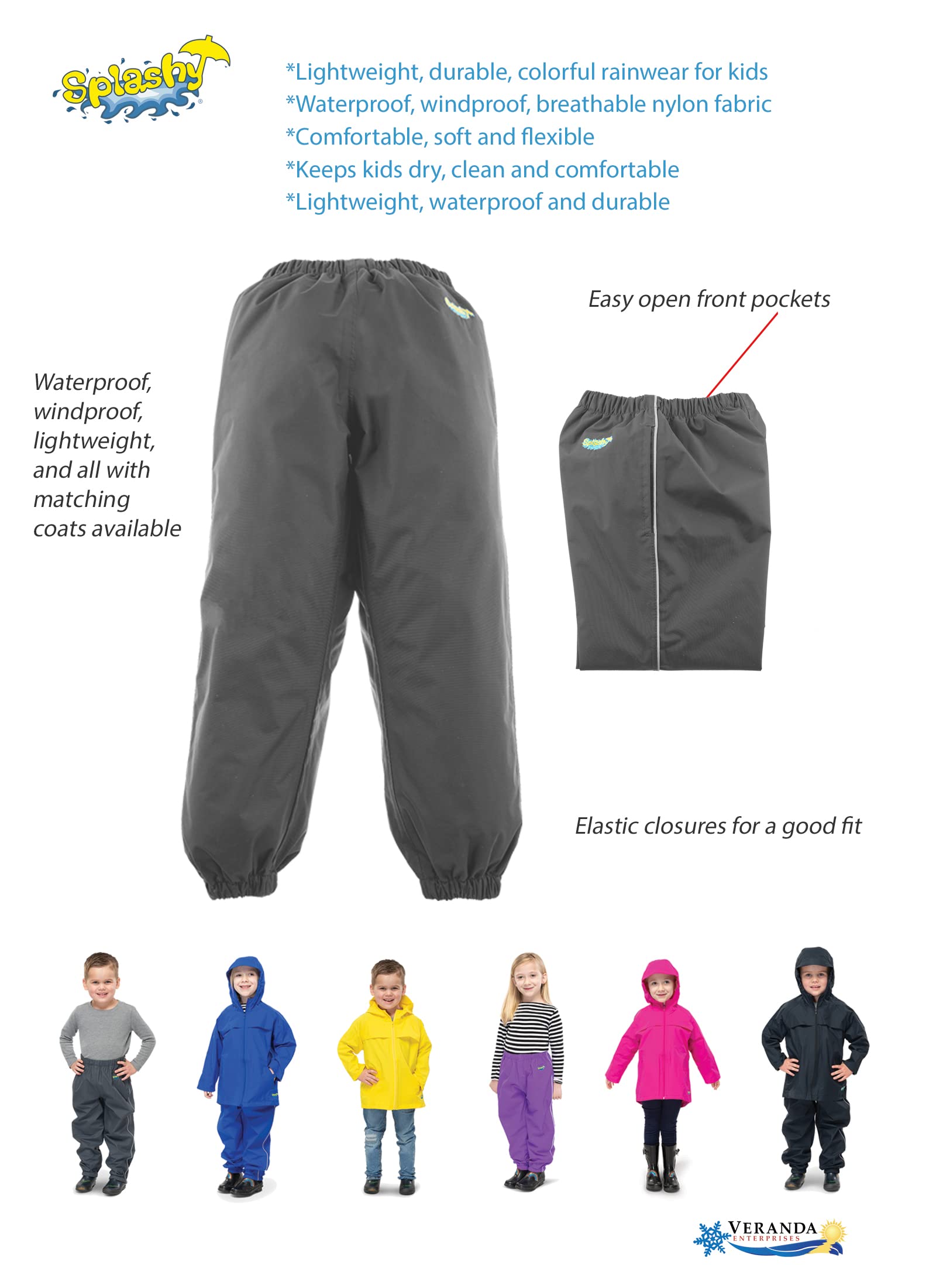 Splashy Waterproof Rain Pants for Kids (18-24 Months, Gray)