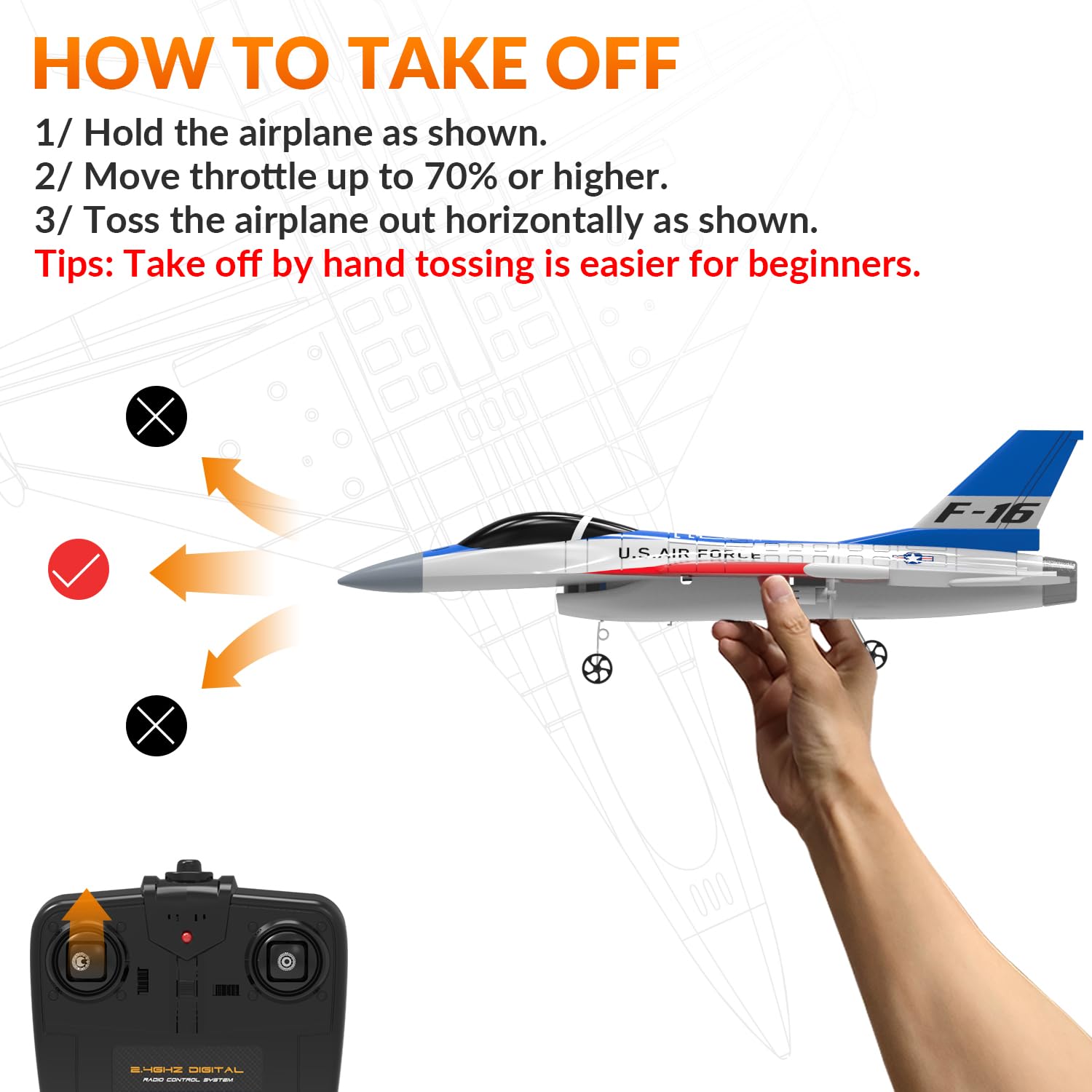 VOLANTEXRC RC Plane F-16 Fighting Falcon - 2.4Ghz 2CH Remote Control Airplane Jet Fighter Ready to Fly with Cool Lights, for Beginners, Boys and Girls (762-4)