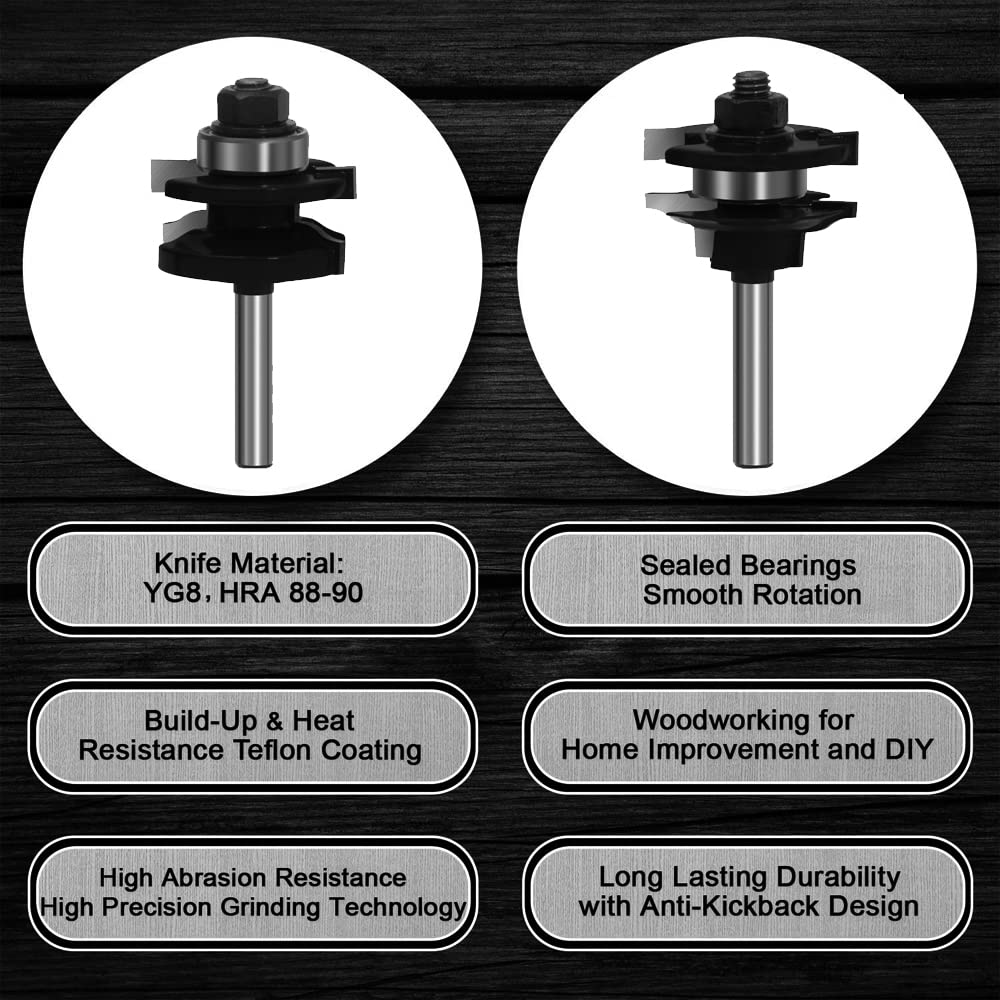 LEATBUY 3PCS Router Bit Set 1/4-Inch Shank, Round Over Raised Panel Cabinet Door Ogee Rail and Stile Router Bits, Woodworking Wood Cutter, Wood Carbide Milling Tool(1/4-Line)