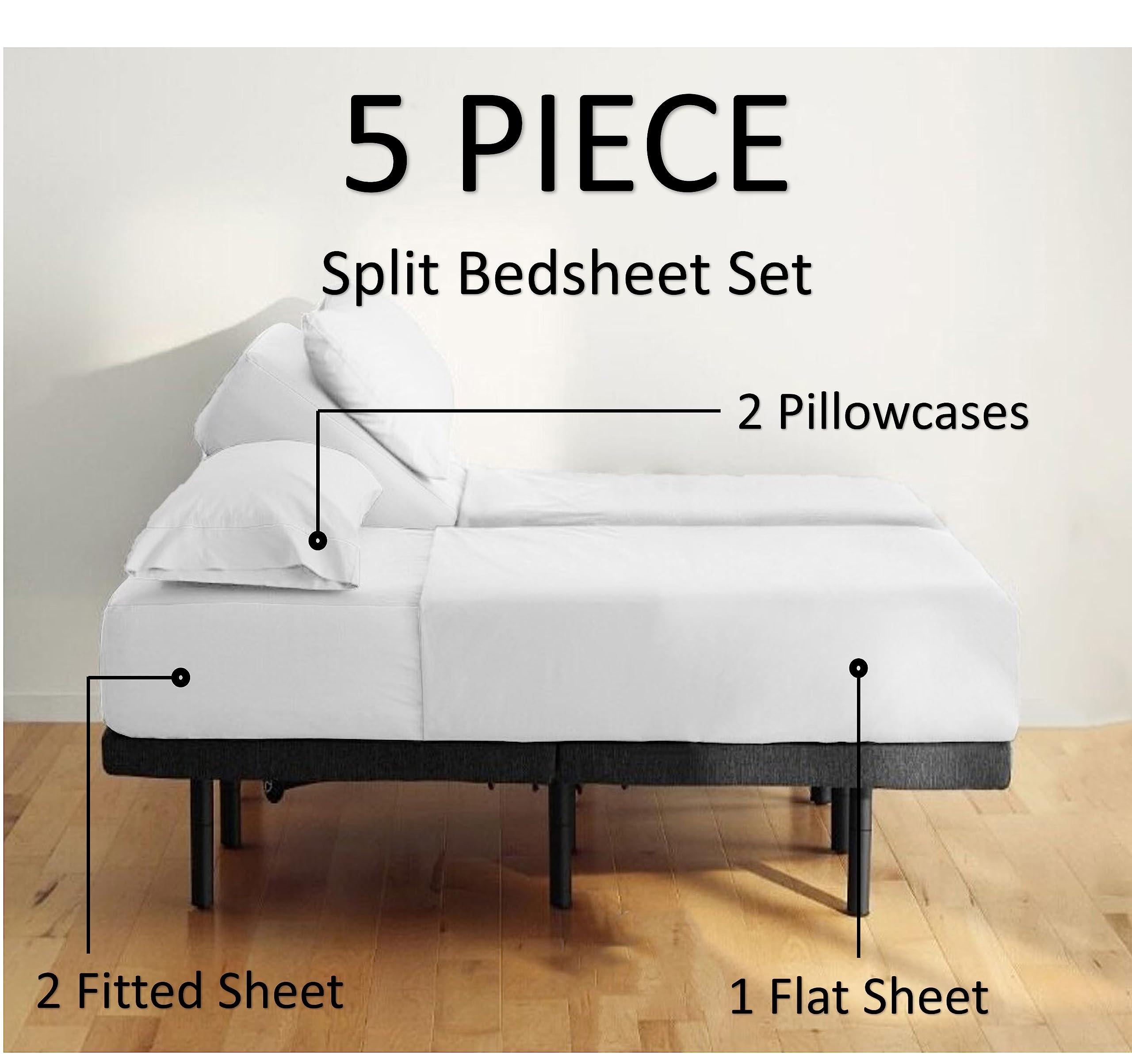 Real 1000-Thread-Count, 100% Certified Egyptian Cotton |5 PC Split King Size, Plum Color| Split Sheet Set for Adjustable Bed, Fits Mattresses upto 18" Deep Pockets, Soft Silky Sateen Weave