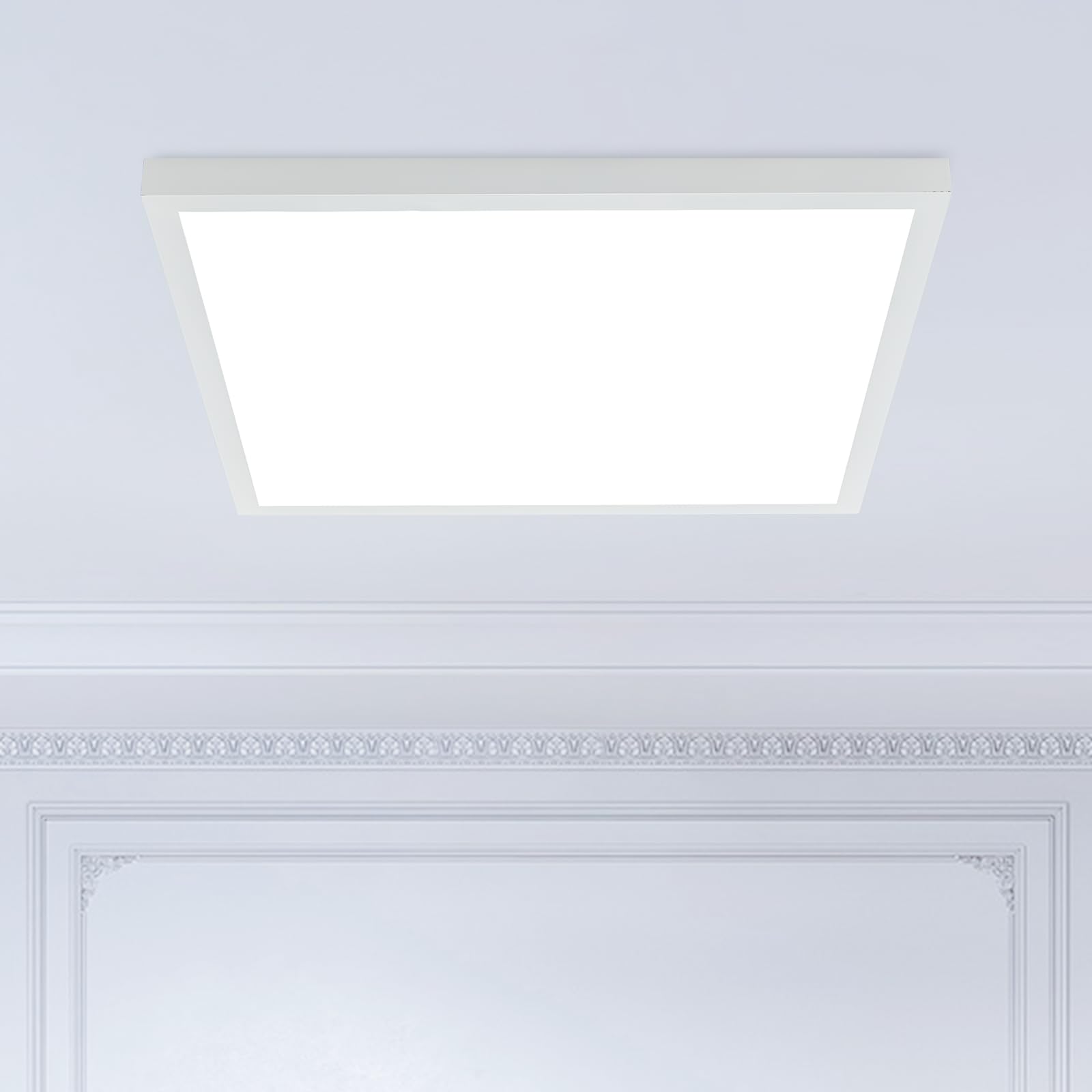 Mcacggo 2x2 FT LED Flat Panel Light Surface Mount Dimmable & 3000K/4000K/5000K in one - 40W 24x24 inch Backlit Flush Mount Ceiling Fixture, Bright 4400LM, 100-277V, ETL Listed, 4-Pack