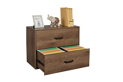 SYING88 Office Lateral File Cabinets, 2 Drawer Wood Lateral File Cabinet with Anti-tilt Mechanism, Storage Filing Cabinet for Home Office (Brown)
