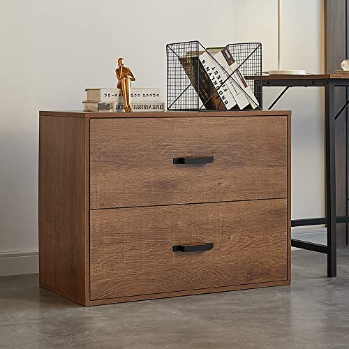SYING88 Office Lateral File Cabinets, 2 Drawer Wood Lateral File Cabinet with Anti-tilt Mechanism, Storage Filing Cabinet for Home Office (Brown)