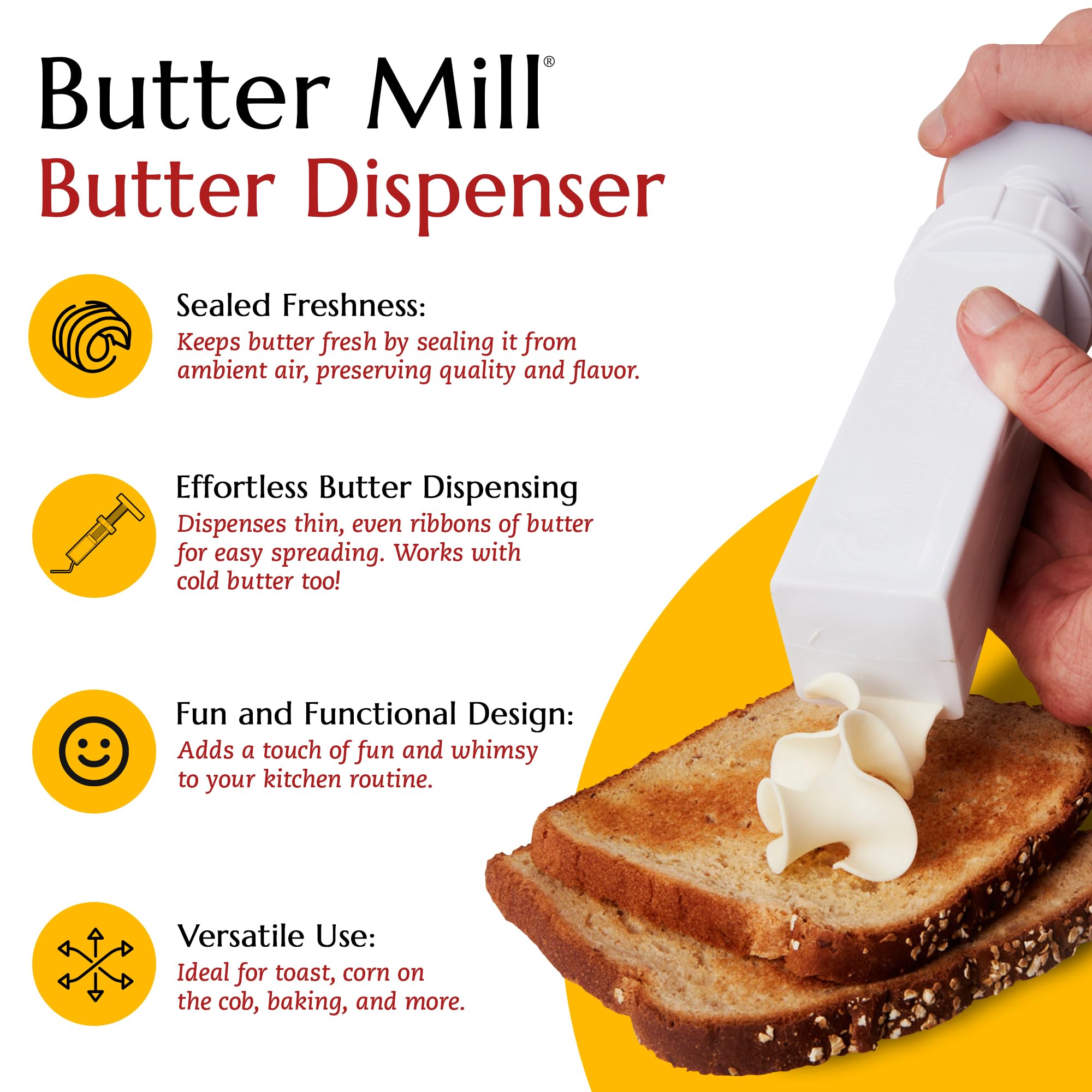 MAX SPACE Butter Mill® Butter Dispenser - White - USA Designed + China Made- Copy of Original