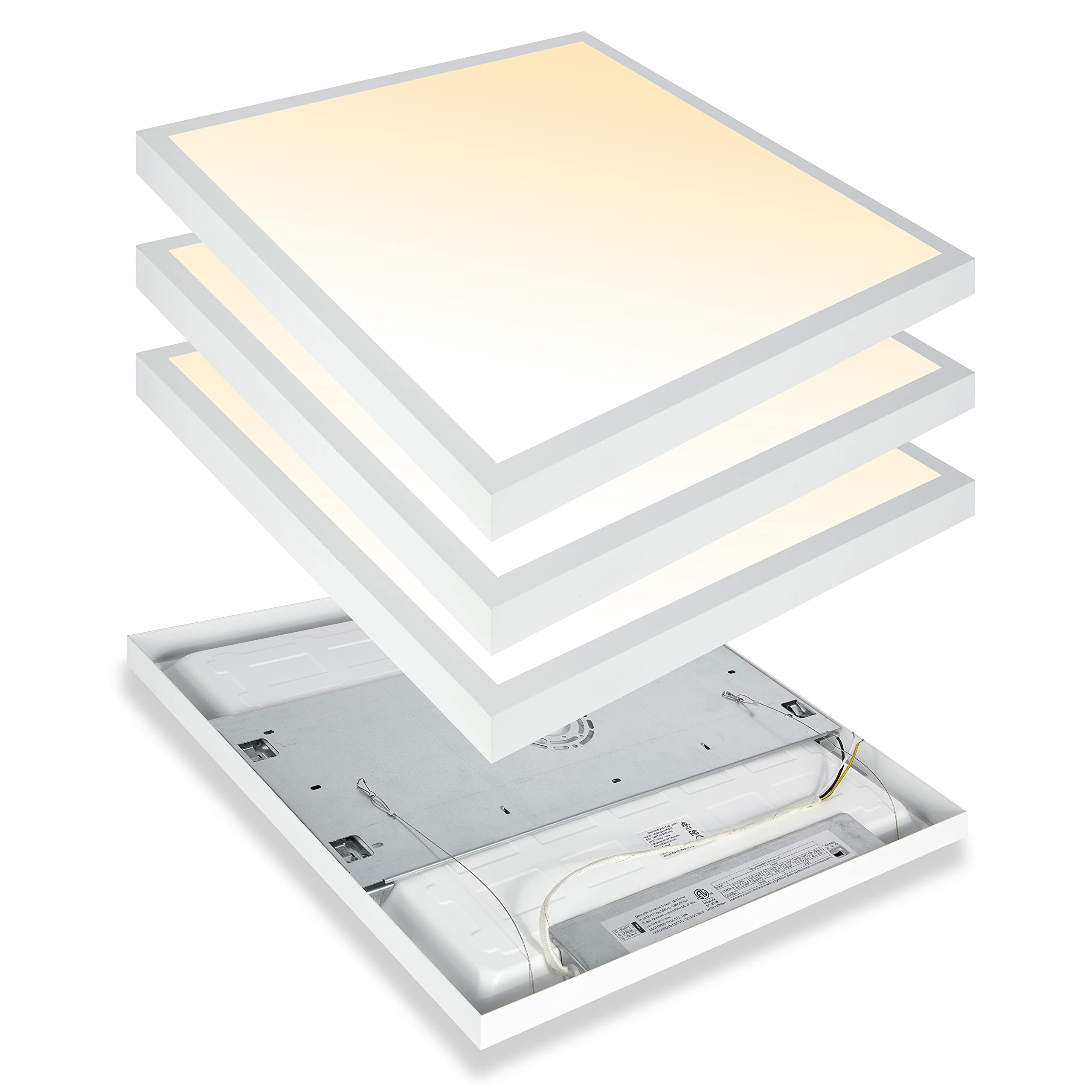 Mcacggo 2x2 FT LED Flat Panel Light Surface Mount Dimmable & 3000K/4000K/5000K in one - 40W 24x24 inch Backlit Flush Mount Ceiling Fixture, Bright 4400LM, 100-277V, ETL Listed, 4-Pack