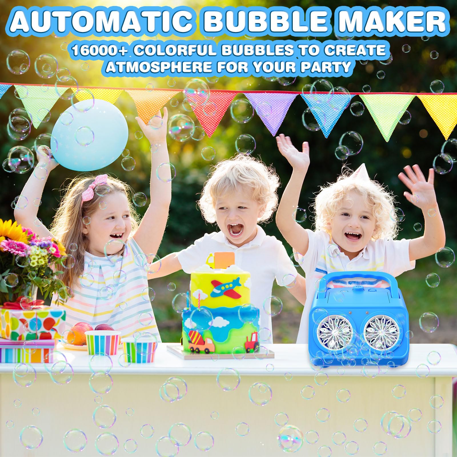 Kids Bubble Machine Automatic Bubble Blower - FUNNYB&G Bubble Maker 16000+ Bubbles Per Minute Bubble Toy for Parties Outdoor Wedding Christmas Birthday (Operated by Plugin or Batteries)