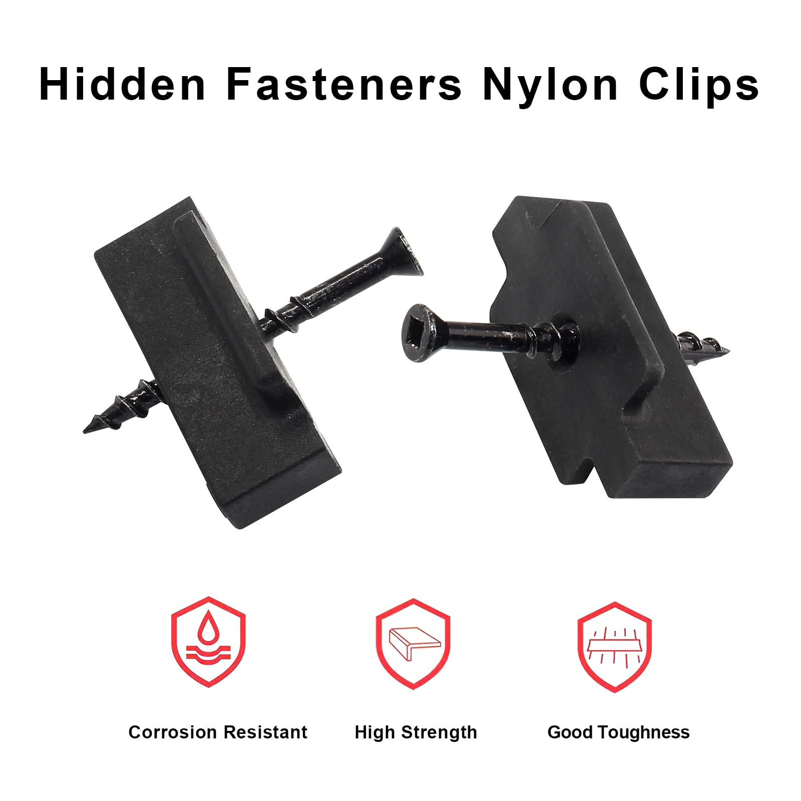 LifCratms 100Pcs Hidden Fasteners Clips for Deck Fastening, Black Nylon Plastic T Clips with Metal Screws for Composite Decking Boards Universal Deck Fastener Clips System