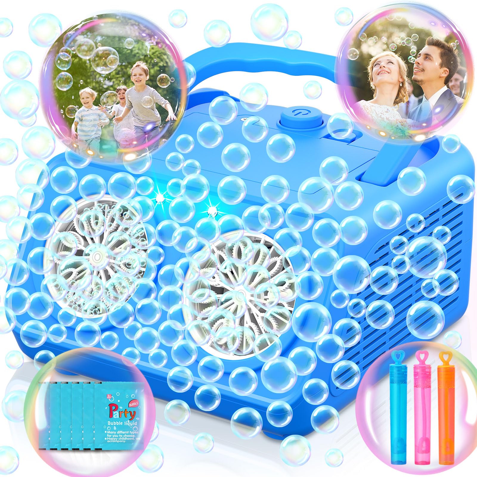 Kids Bubble Machine Automatic Bubble Blower - FUNNYB&G Bubble Maker 16000+ Bubbles Per Minute Bubble Toy for Parties Outdoor Wedding Christmas Birthday (Operated by Plugin or Batteries)