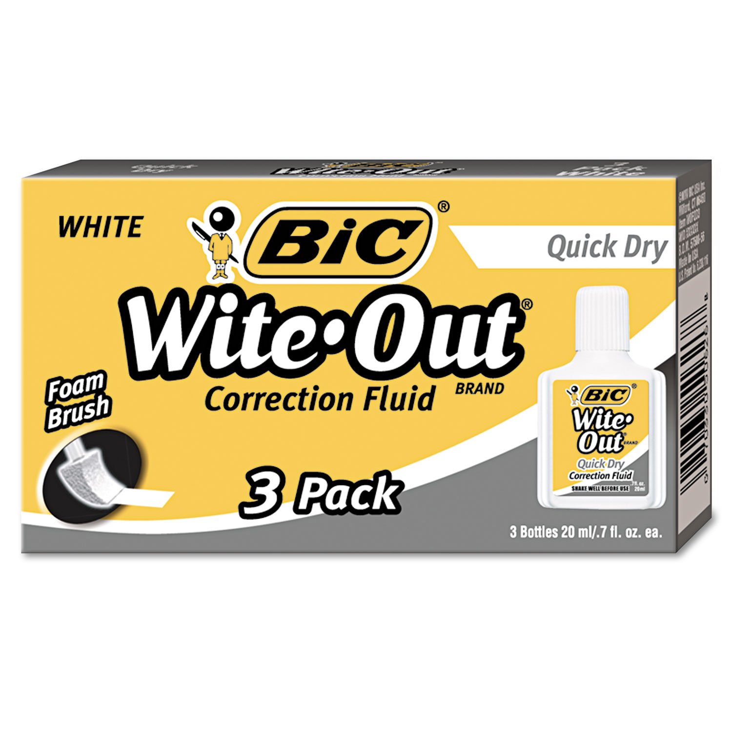 BIC Wite-Out Quick Dry Correction Fluid - 3 Pack (BICWOFQD324)