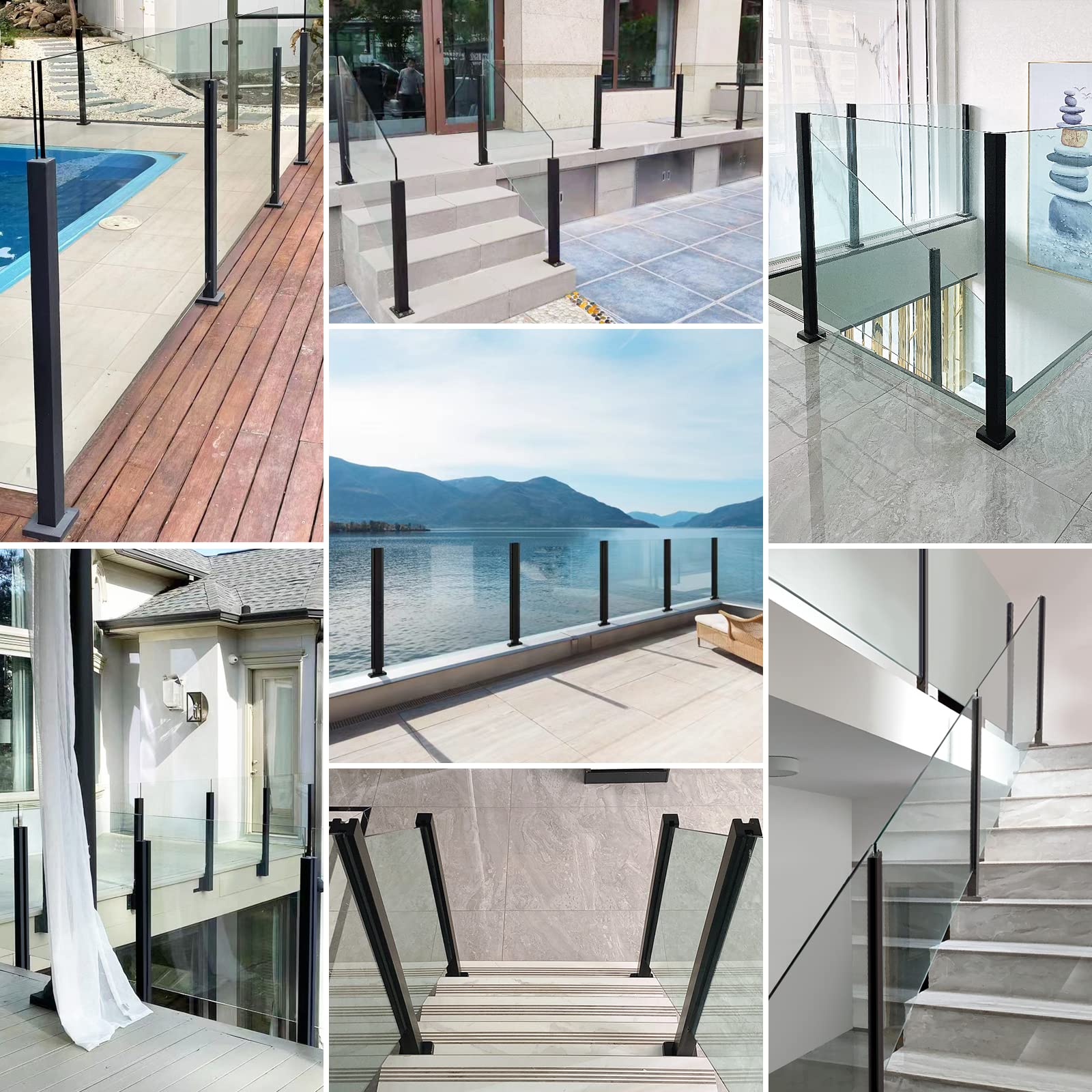Glass Balustrade Post 37" Corner Post, 304 Stainless Steel Black Glass Railing Post with Spigot Slots & Sturdy Base for Steps, Balcony, Stairway, Deck, Patio Stairs(Cannot Add Handrail Version)