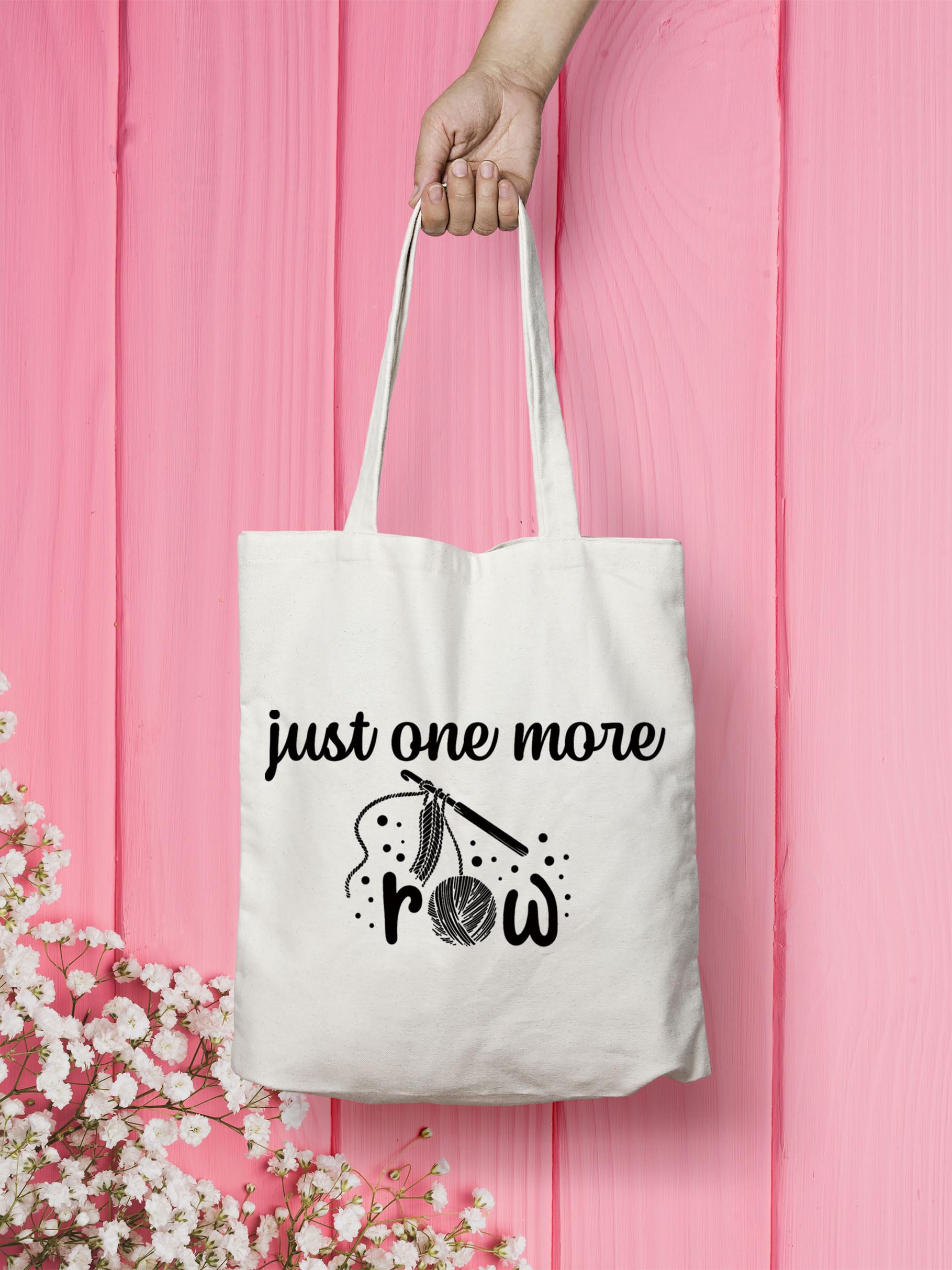 VAMSII Funny Knitting Bag Small Yarn Bag Just One More Row Crochet Knit Lover Travel Organizer (Tote)