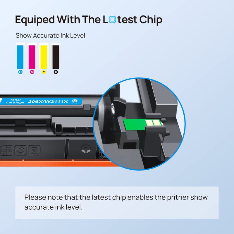 206X 206A Toner Cartridges (with Chip) for HP 206A 206X Toner Cartridge Replacement 4 Pack High Yield Compatible with Laserjet Pro MFP M283fdw M283cdw M255dw M282nw Printer Toner (BCMY, 4P)